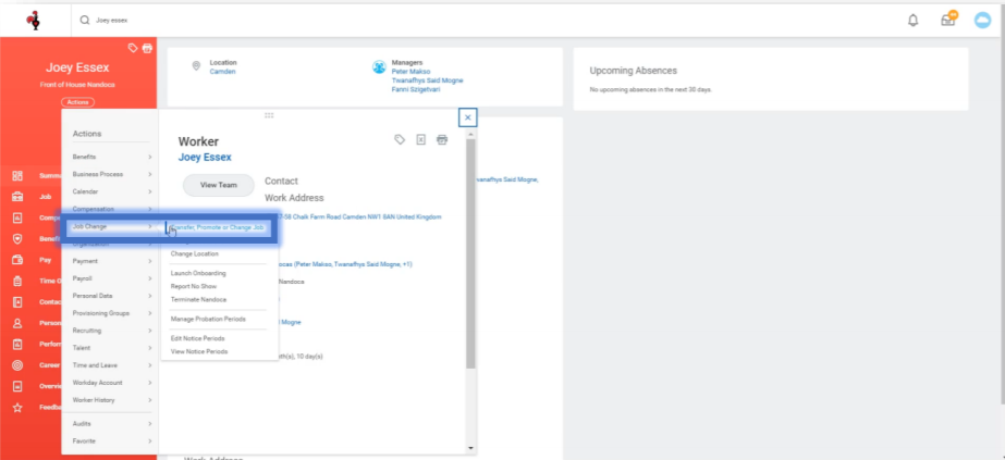 How to change a Nandoca's job in Workday (hours, promotion, transfer ...